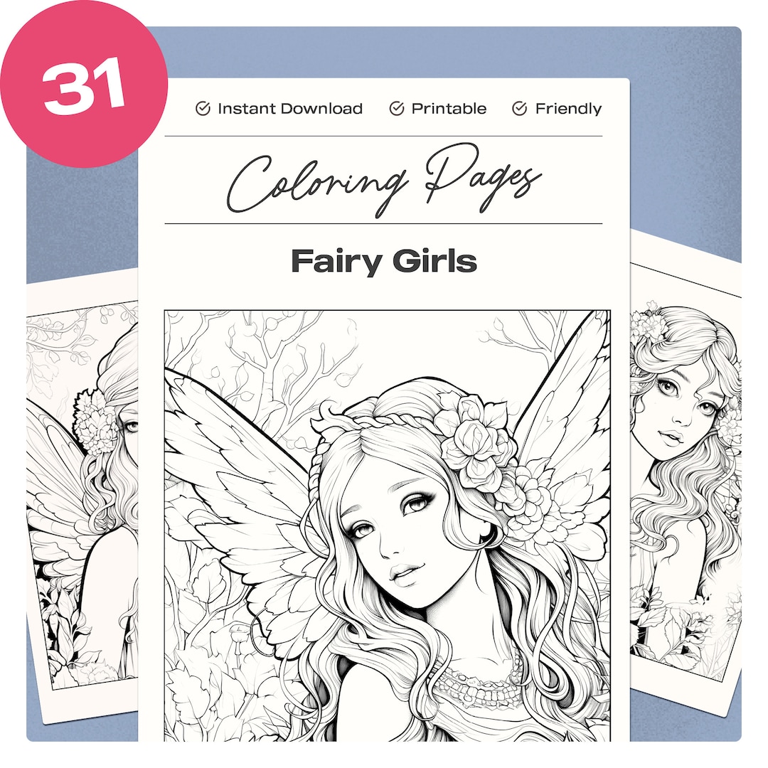 Dreamy Fairy Girls Coloring Book, Winged Fairy, Floral Wreath, Magical ...