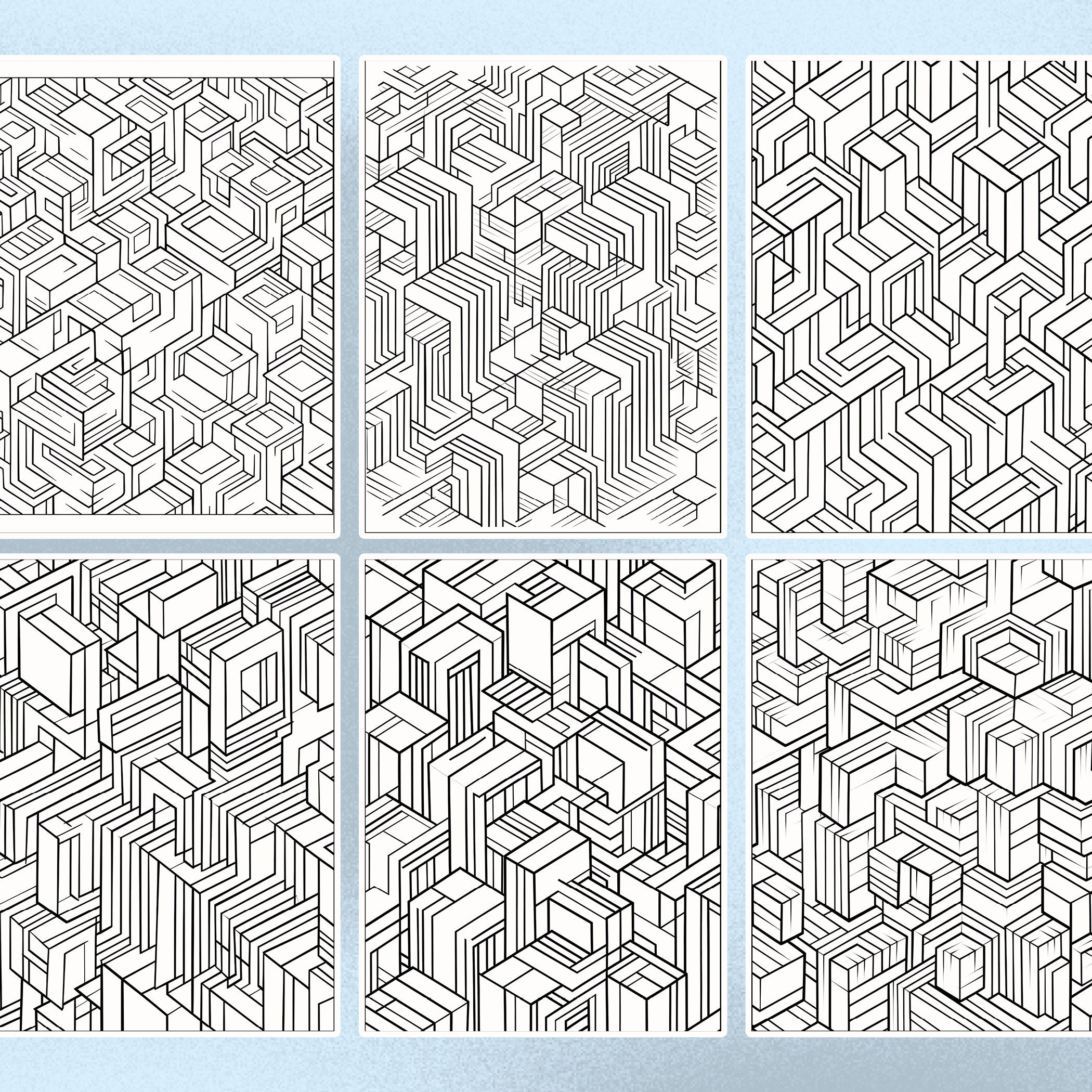 3D Geometric Play Coloring Page Unique Artistic Printable for ...