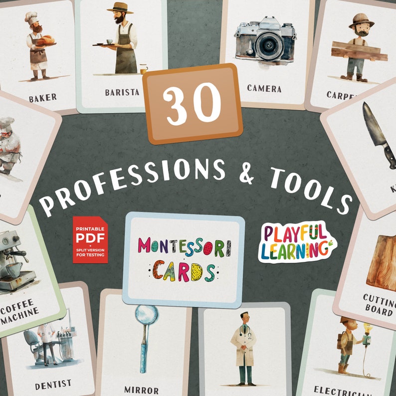 Montessori Professions and Tools Flashcards Educational Printable Cards ...