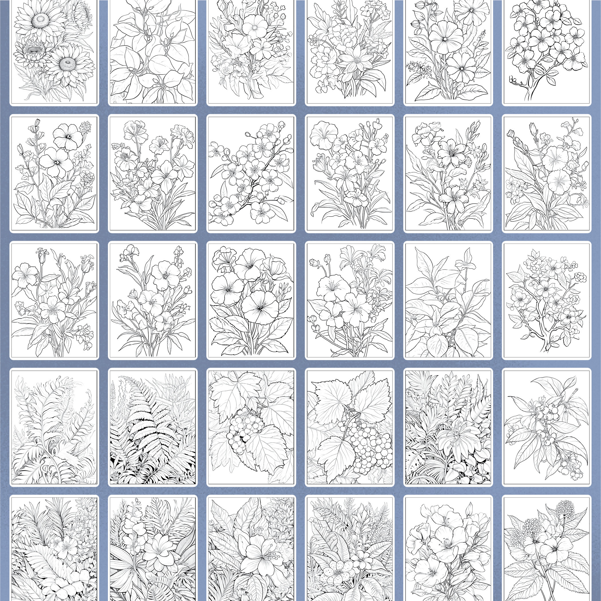 Botanical Coloring Pages Collection, Botanical Illustrations, Natural ...
