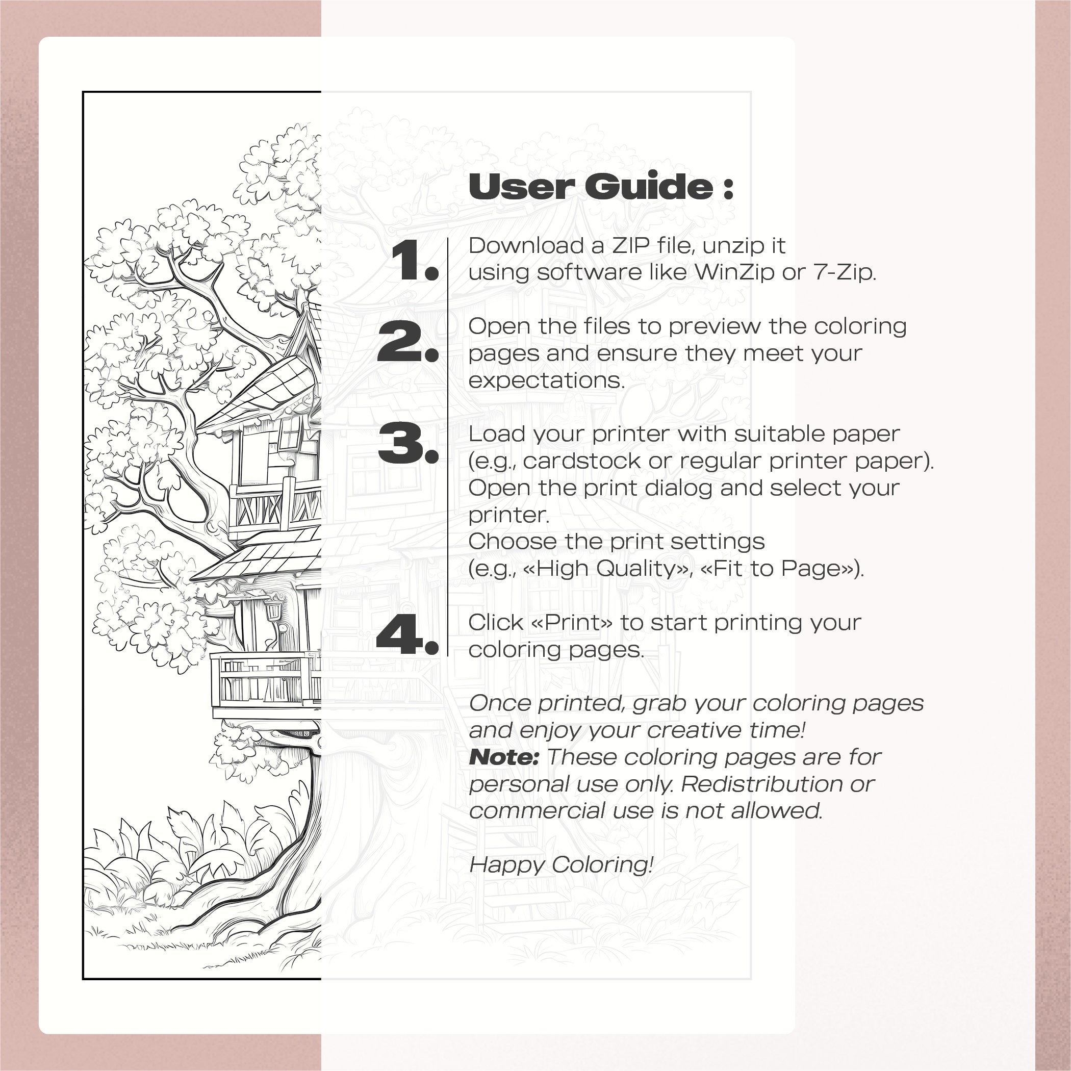 Enchanted Treehouse Coloring Book, Magical Dwelling, Forest Adventure ...