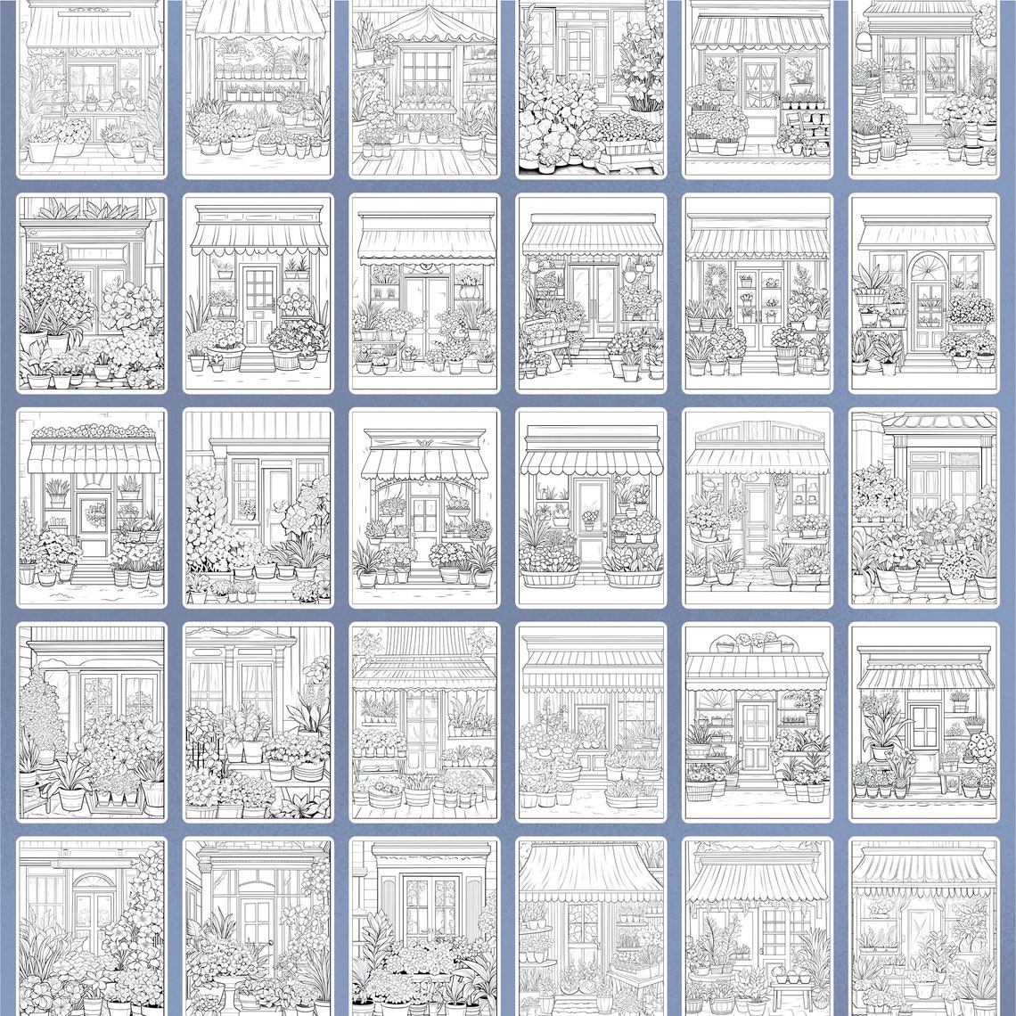 Printable Flower Shop Coloring Pages, Flower Showcase, Botanical Art ...