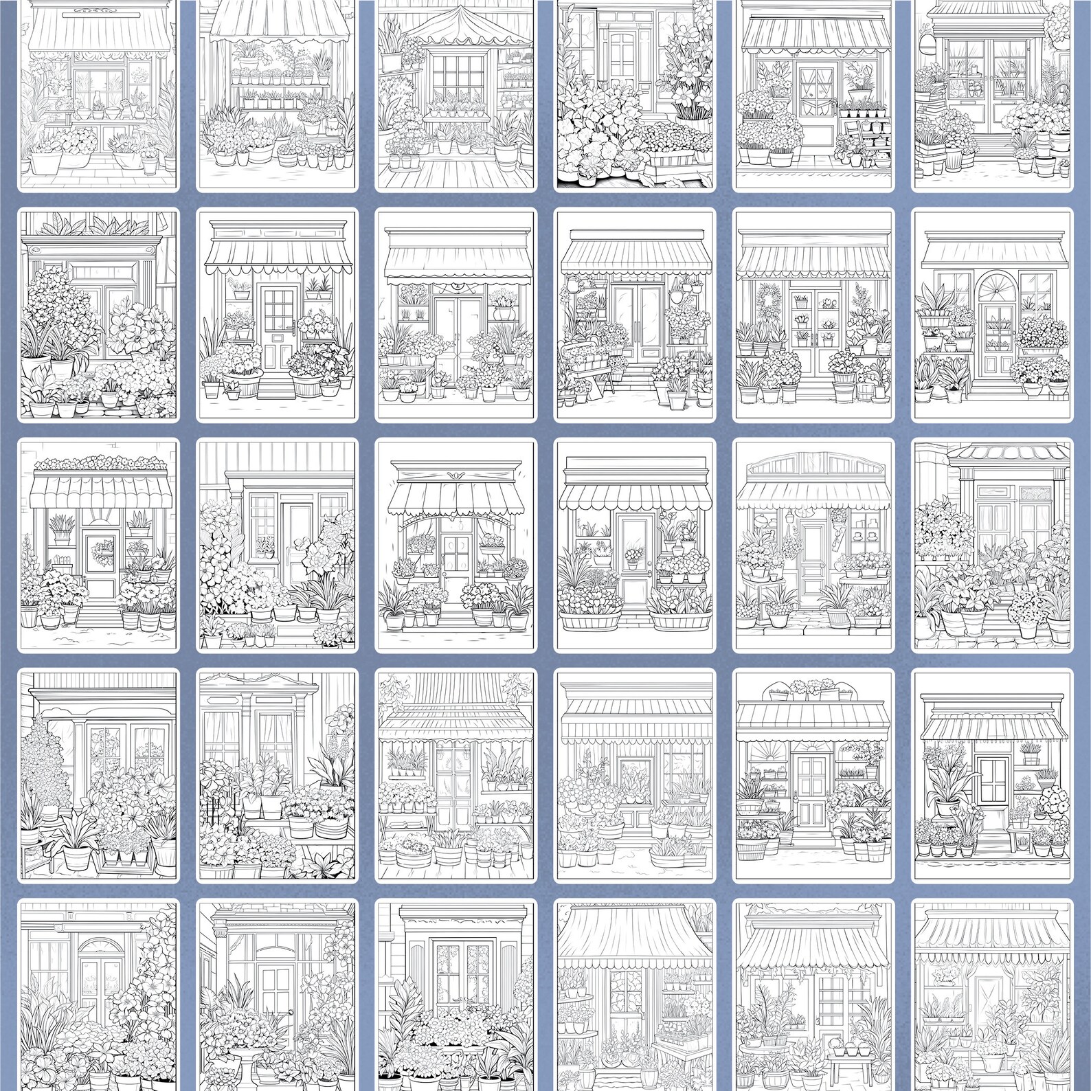 Printable Flower Shop Coloring Pages, Flower Showcase, Botanical Art ...