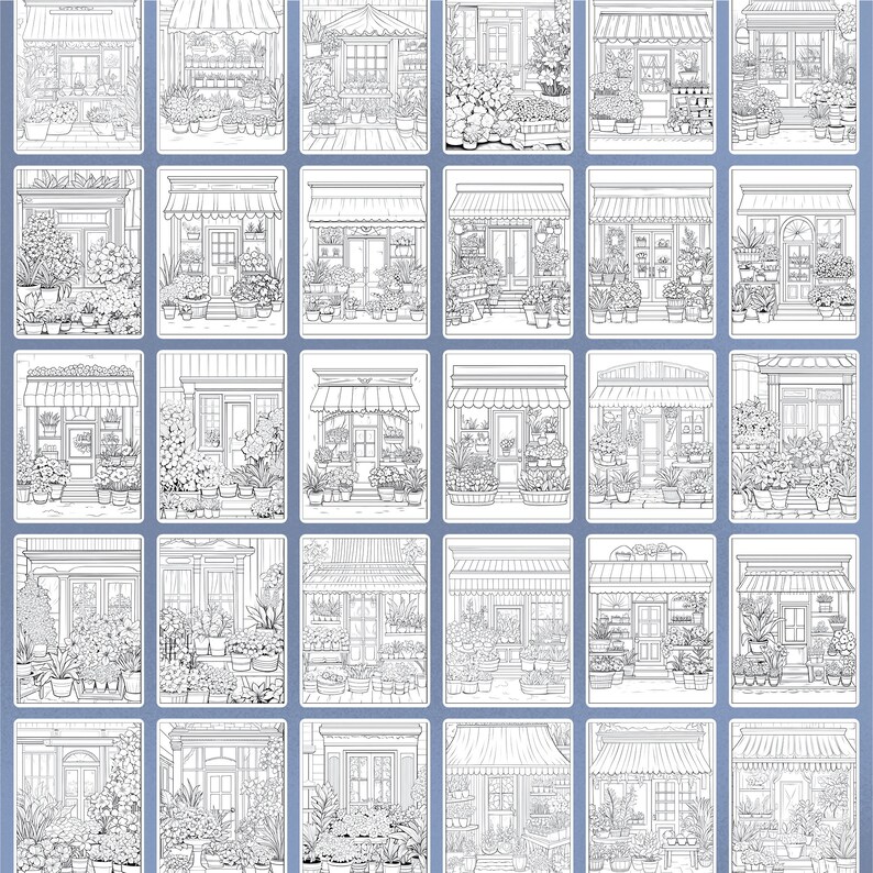 Printable Flower Shop Coloring Pages, Flower Showcase, Botanical Art ...