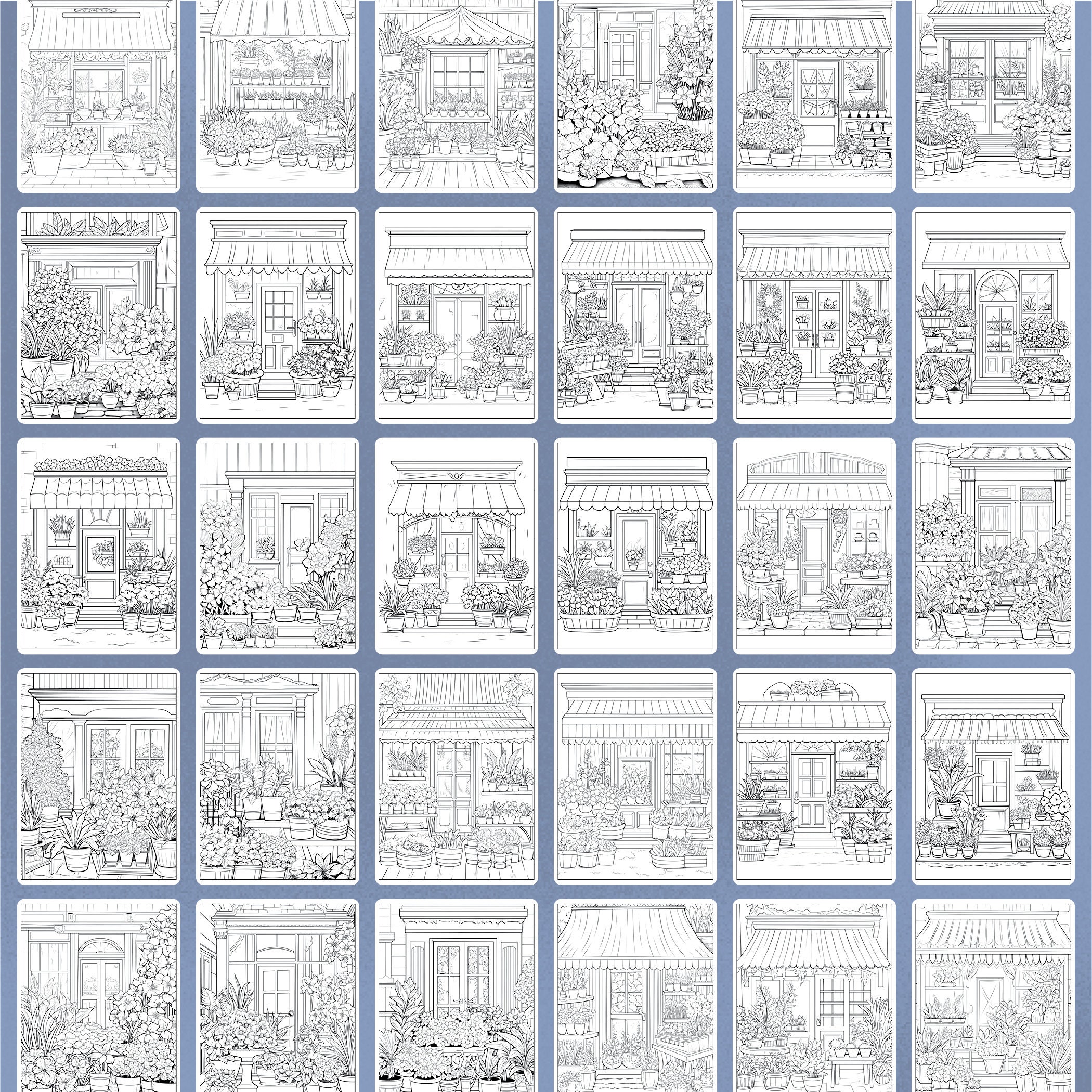 Printable Flower Shop Coloring Pages, Flower Showcase, Botanical Art ...