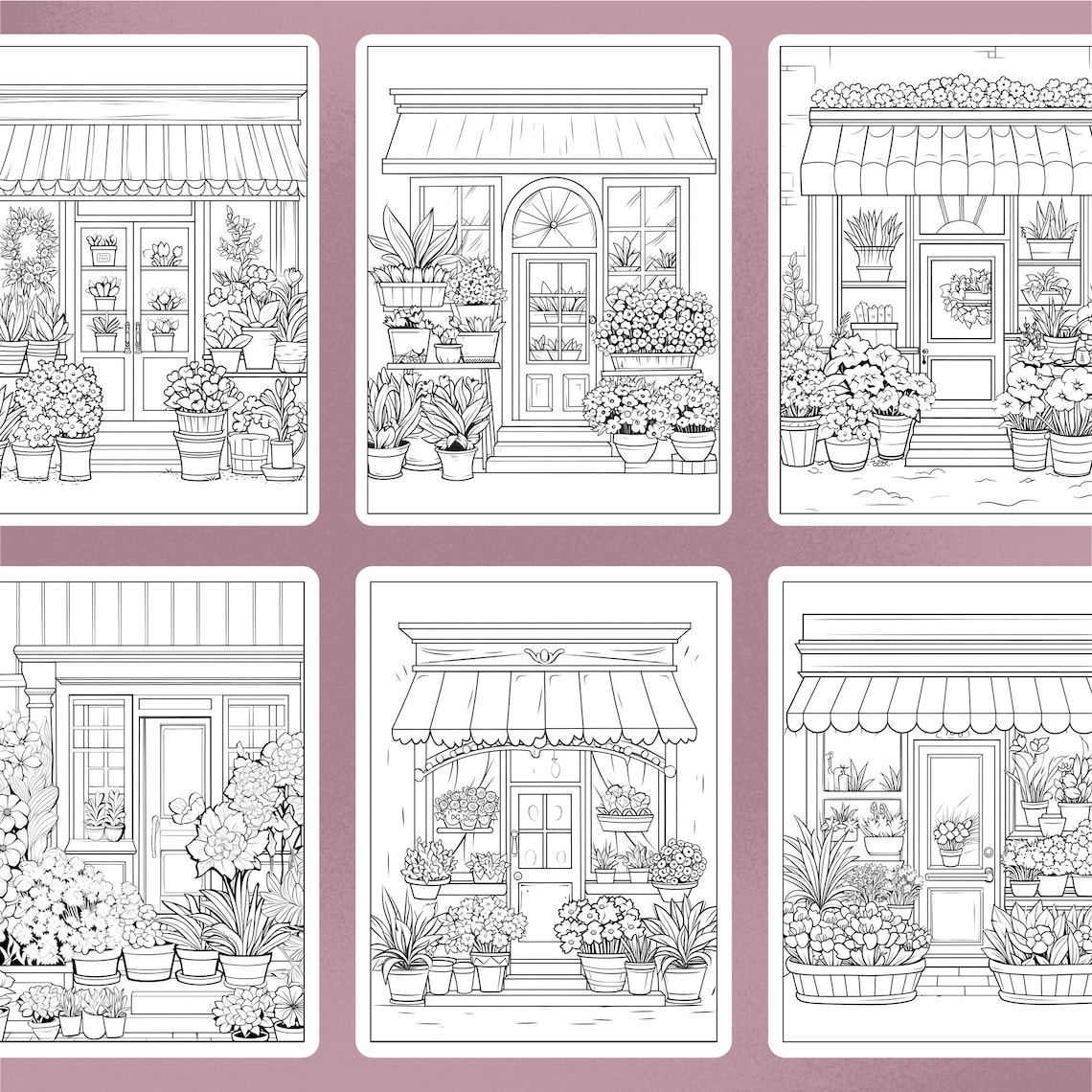 Printable Flower Shop Coloring Pages, Flower Showcase, Botanical Art ...