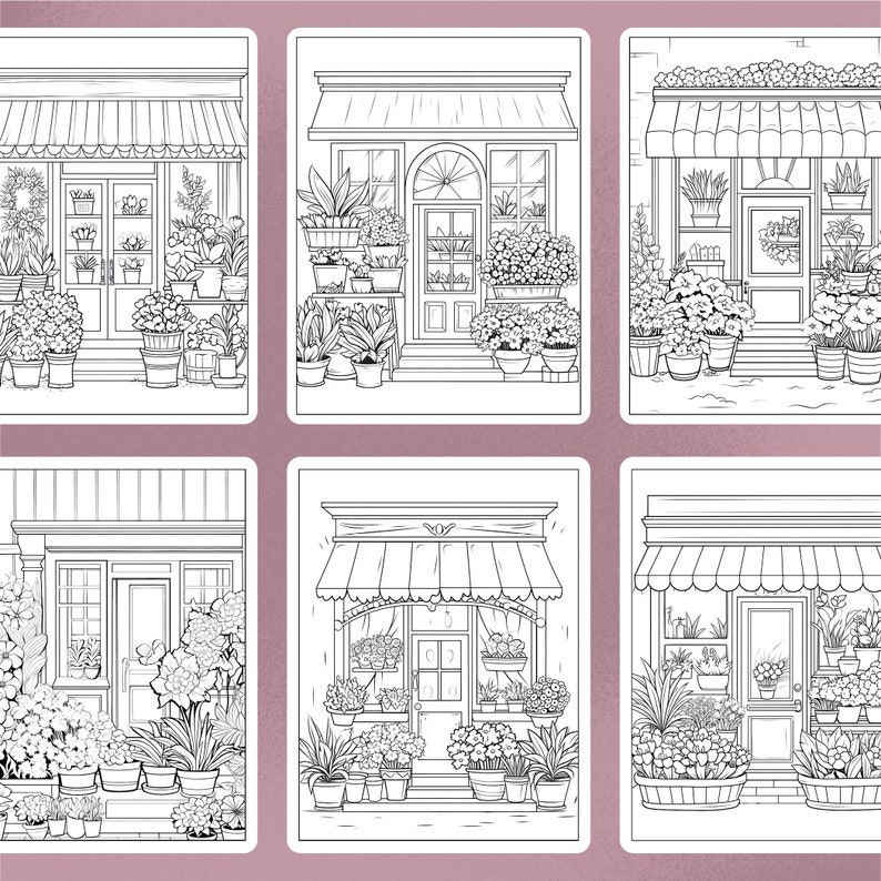 Printable Flower Shop Coloring Pages, Flower Showcase, Botanical Art ...