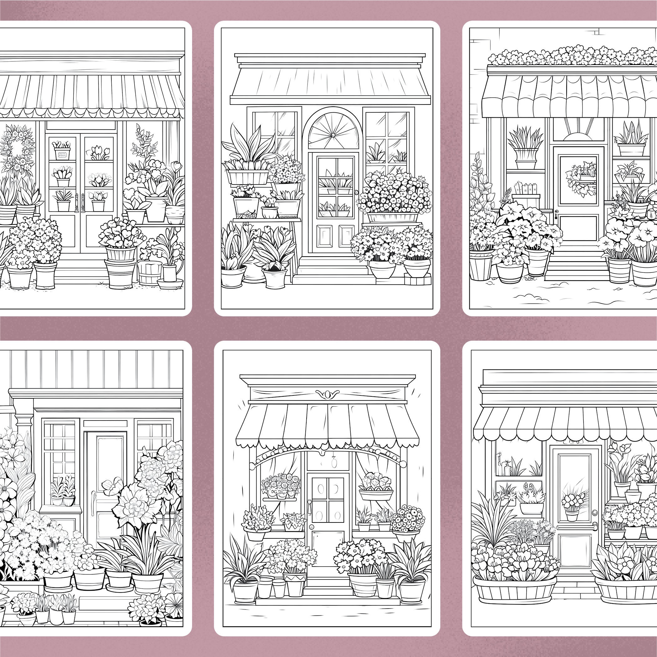 Printable Flower Shop Coloring Pages, Flower Showcase, Botanical Art ...