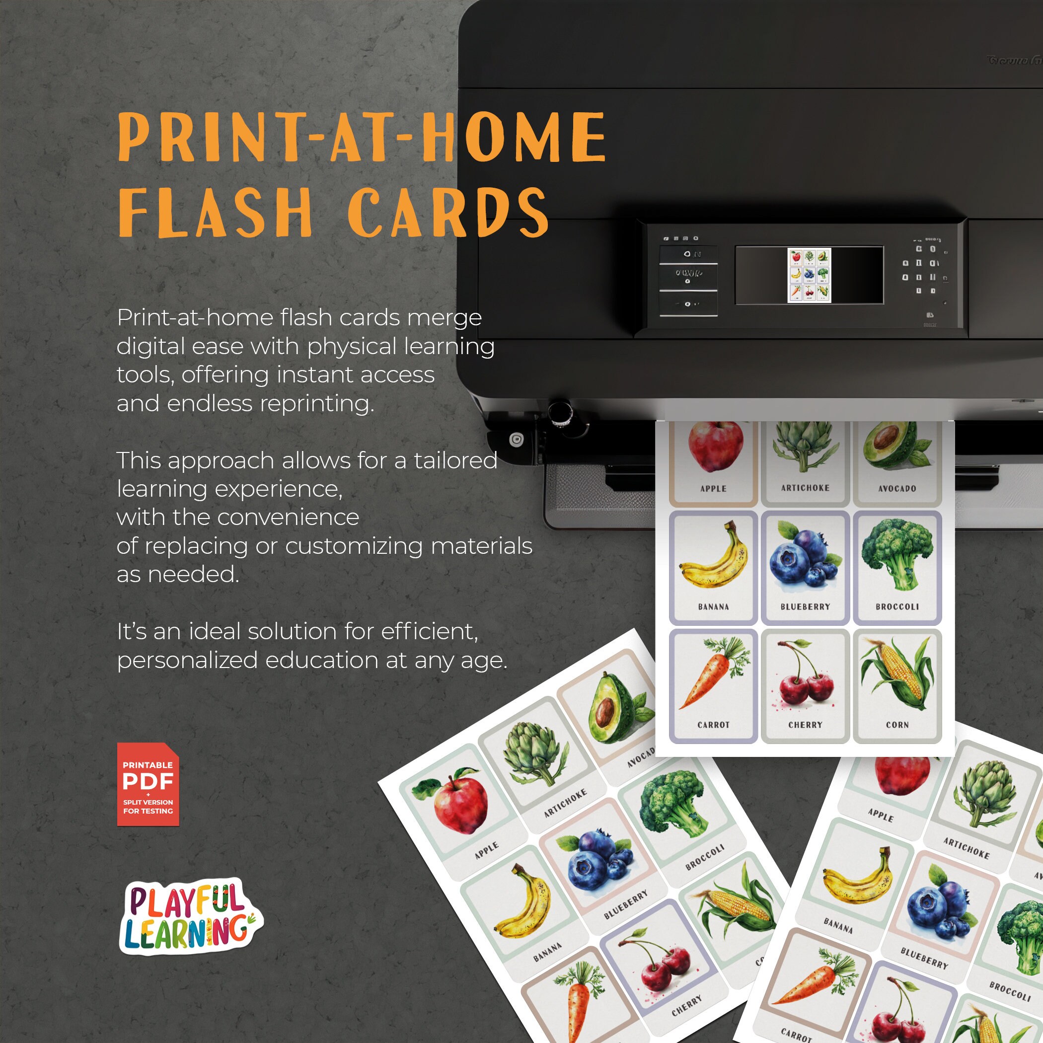 Montessori Flash Cards Fruits & Vegetables Printable Educational Cards ...