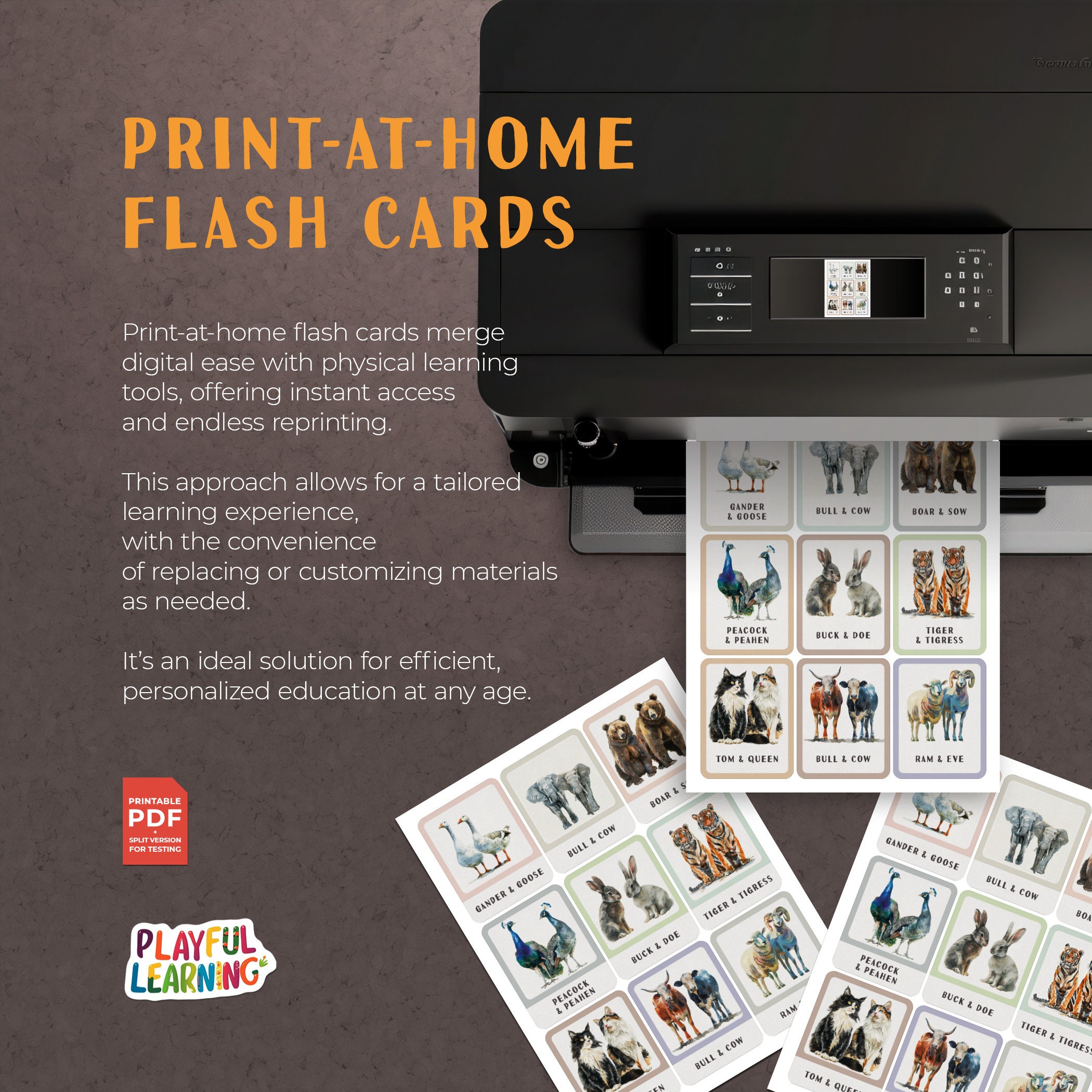 Montessori Animal Gender Cards Printable Flashcards for Kids Learning ...