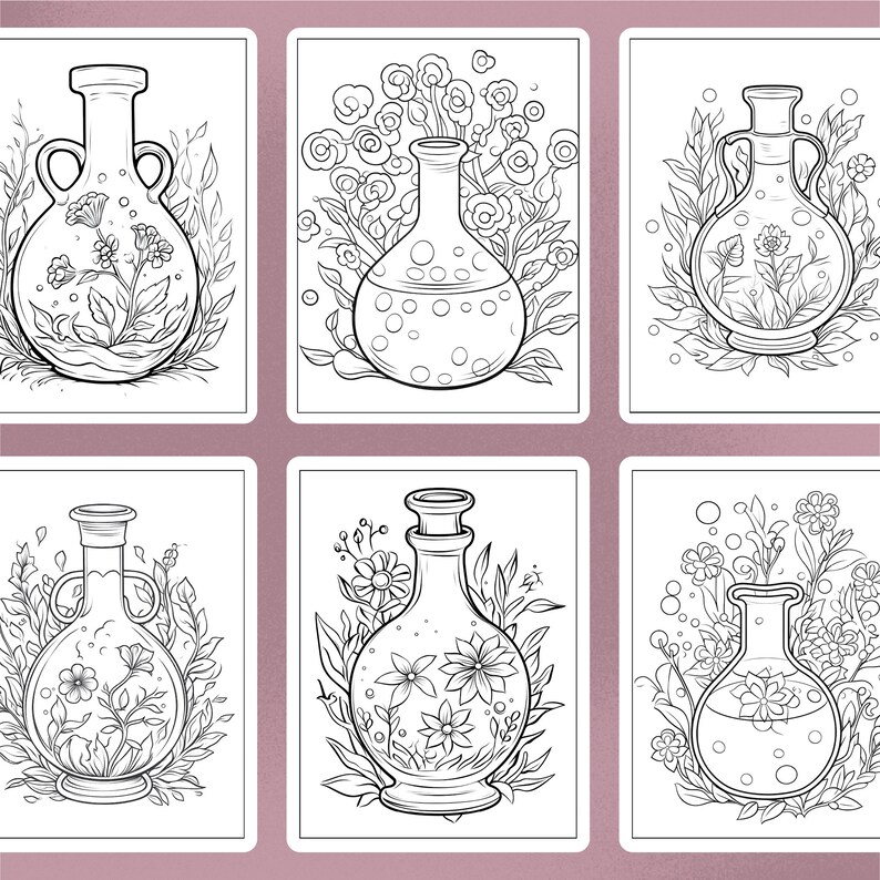 Mystical Magic Potion Coloring Pages, Magic Elixir, Alchemy Art, Spell ...