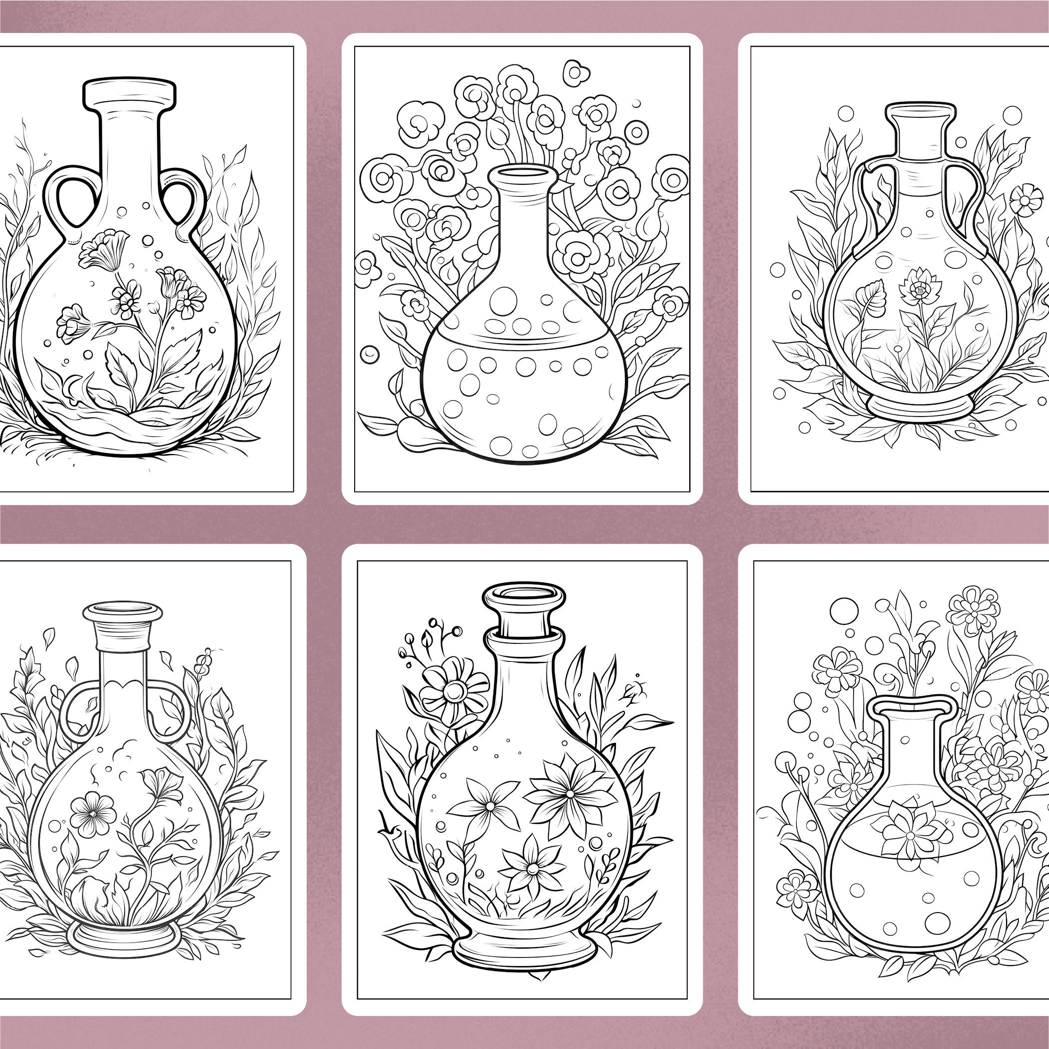 Mystical Magic Potion Coloring Pages, Magic Elixir, Alchemy Art, Spell ...