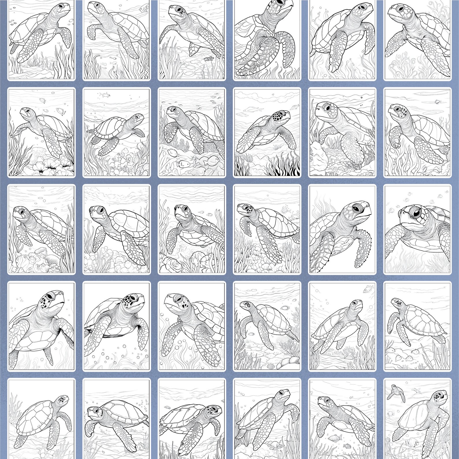 Sea Turtles Grayscale Coloring Pages, Underwater Scene, Marine Life ...