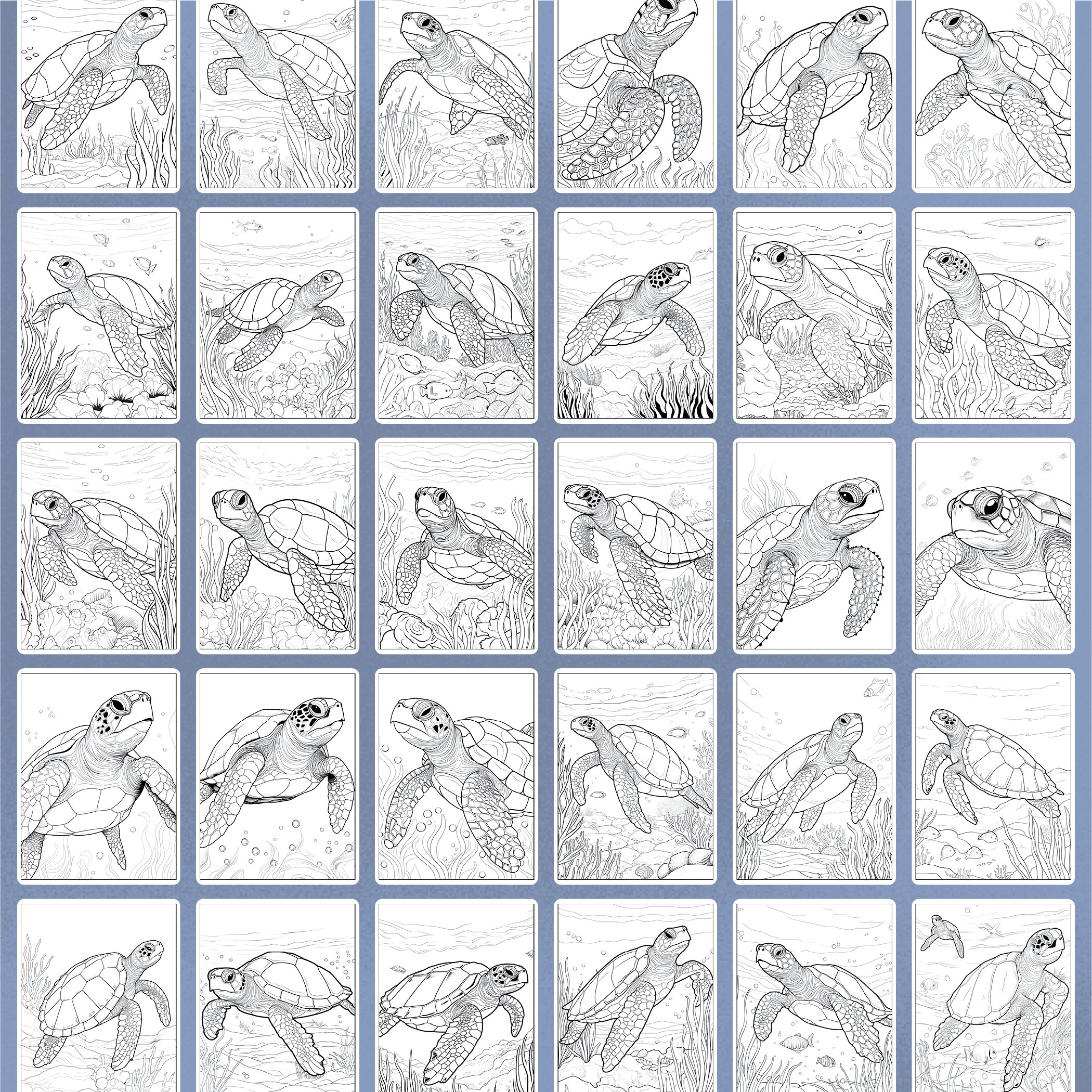 Sea Turtles Grayscale Coloring Pages, Underwater Scene, Marine Life ...