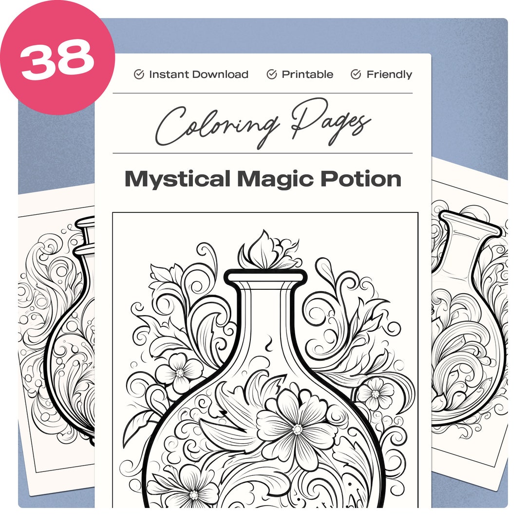 Mystical Magic Potion Coloring Pages, Magic Elixir, Alchemy Art, Spell ...