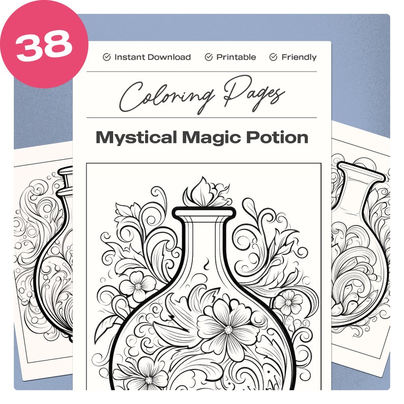 Mystical Magic Potion Coloring Pages, Magic Elixir, Alchemy Art, Spell ...