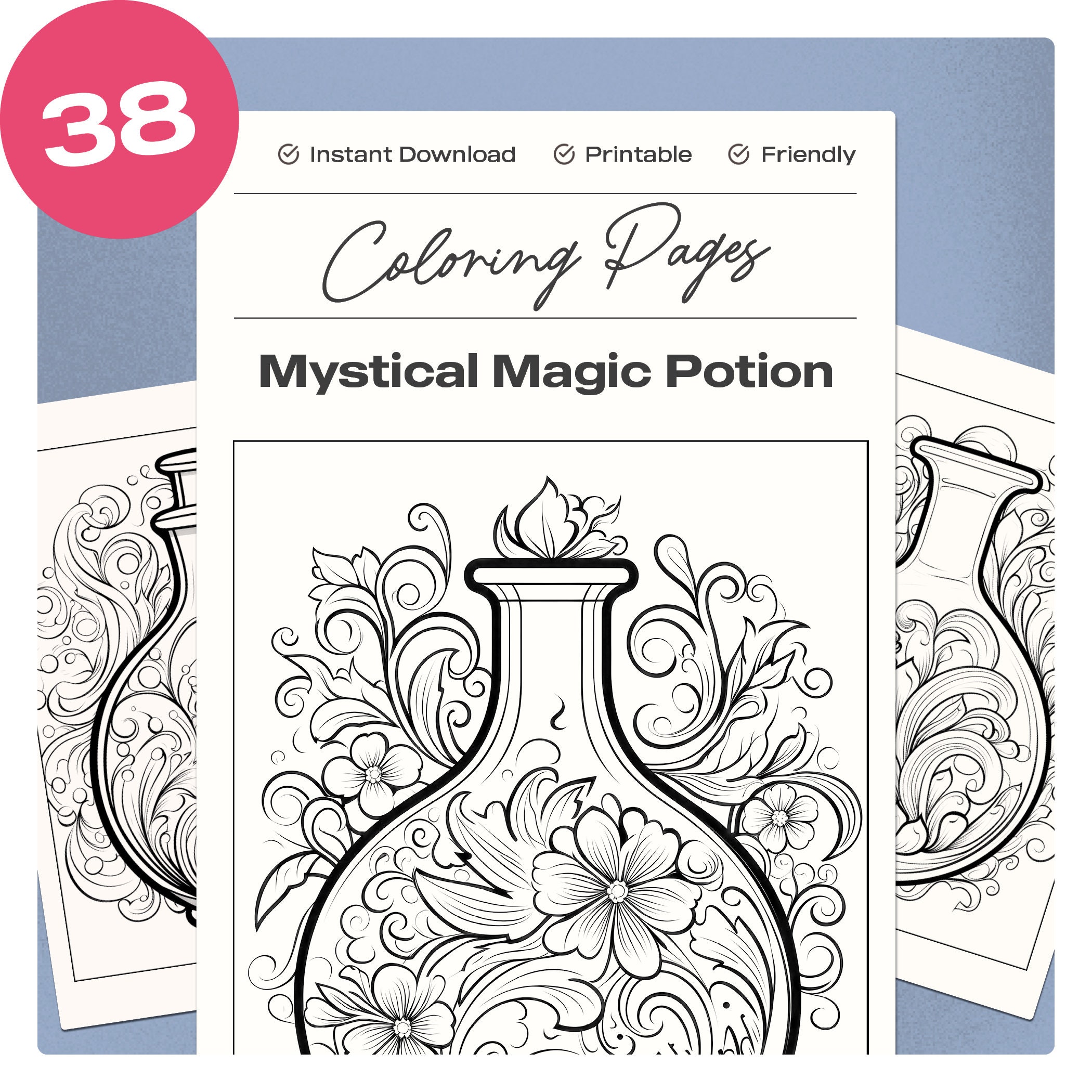 Mystical Magic Potion Coloring Pages, Magic Elixir, Alchemy Art, Spell ...