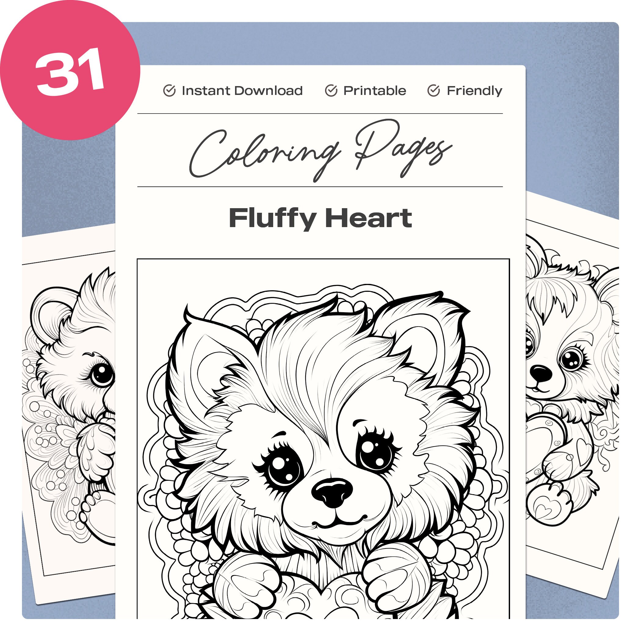 Fluffy Heart Premium Coloring Page, Contour Heart, Teddy Bear, Fluffy ...