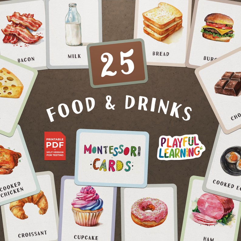 Montessori Food and Drinks Flashcards - Educational Learning Cards for ...