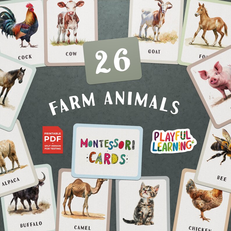 Montessori Farm Animals Cards - Printable Educational Flashcards for ...