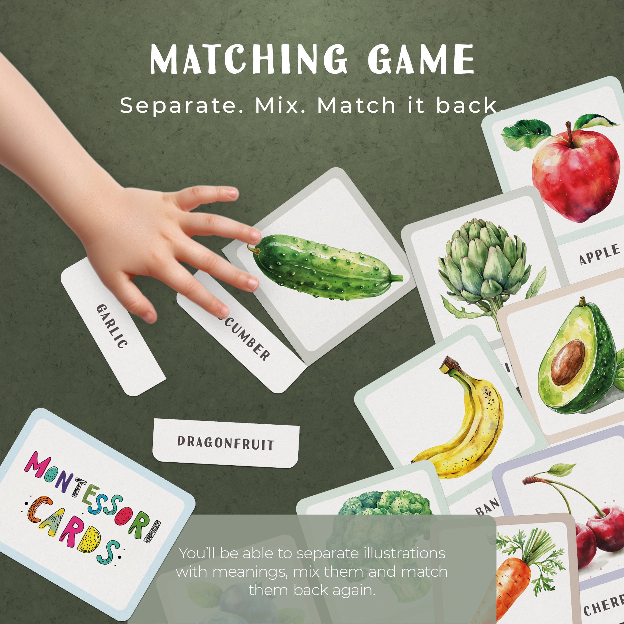 Montessori Flash Cards Fruits & Vegetables - Printable Educational ...