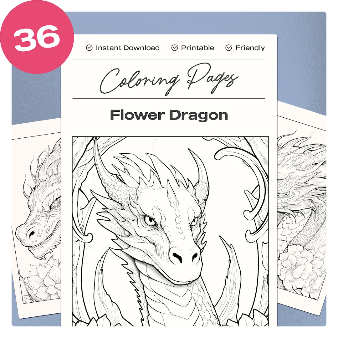 Flower Dragon Fantasy Coloring Page Book, Dragon Artwork, Magical ...