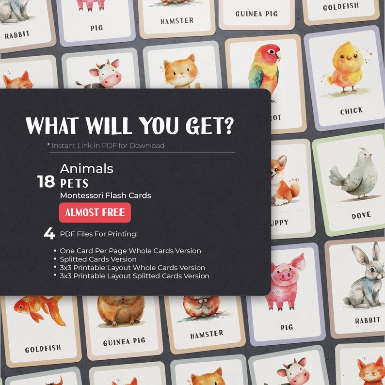 Almost Free Animals Montessori Learning Flash Cards for Kids and ...