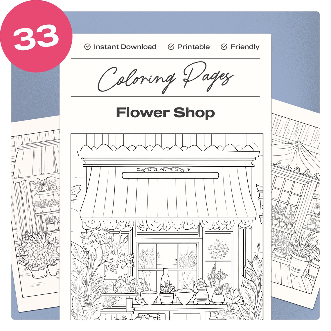 Printable Flower Shop Coloring Pages, Flower Showcase, Botanical Art ...