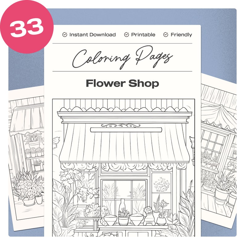 Printable Flower Shop Coloring Pages, Flower Showcase, Botanical Art ...