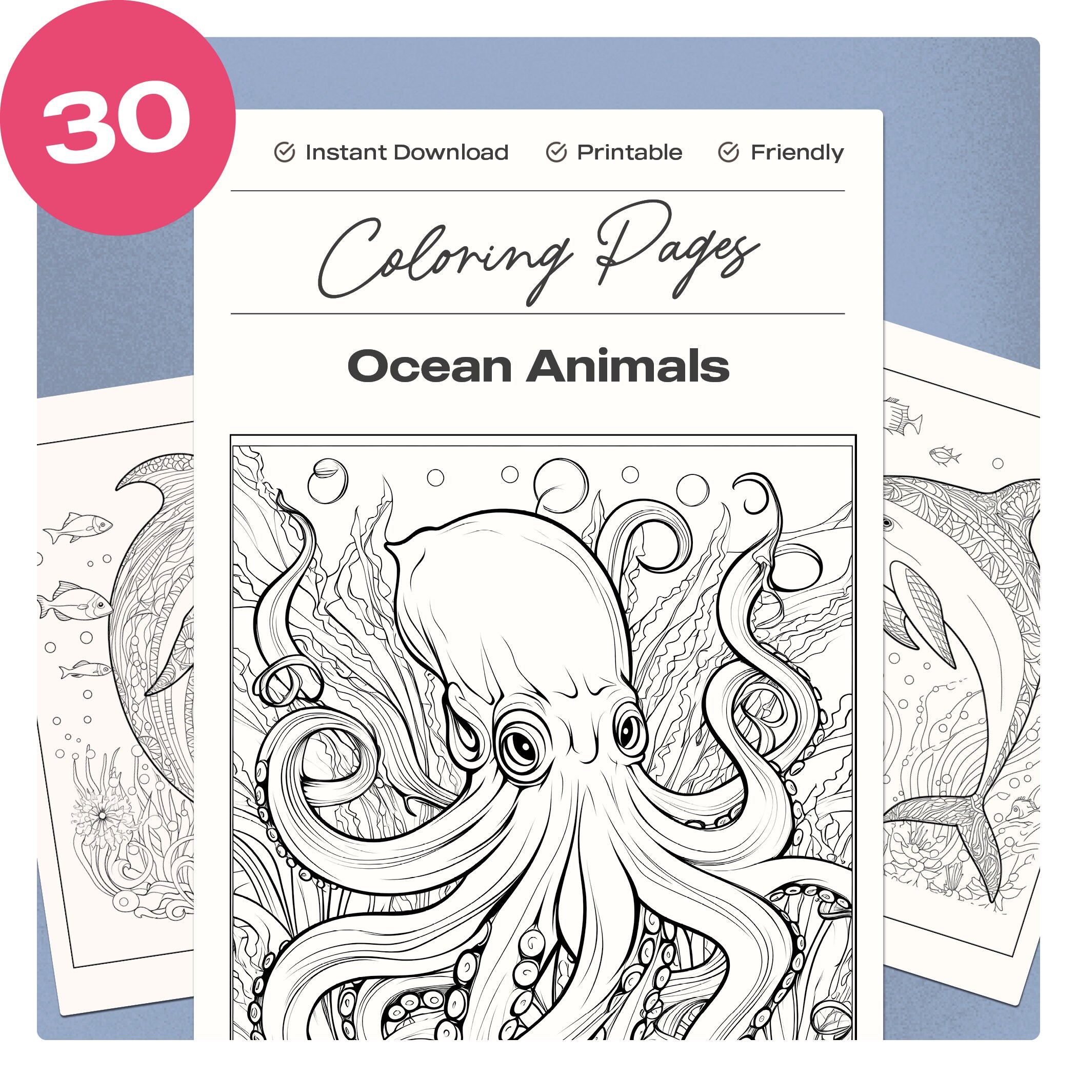 Ocean Animals Coloring Book, Marine Life, Underwater Scenes Pages, Fish ...