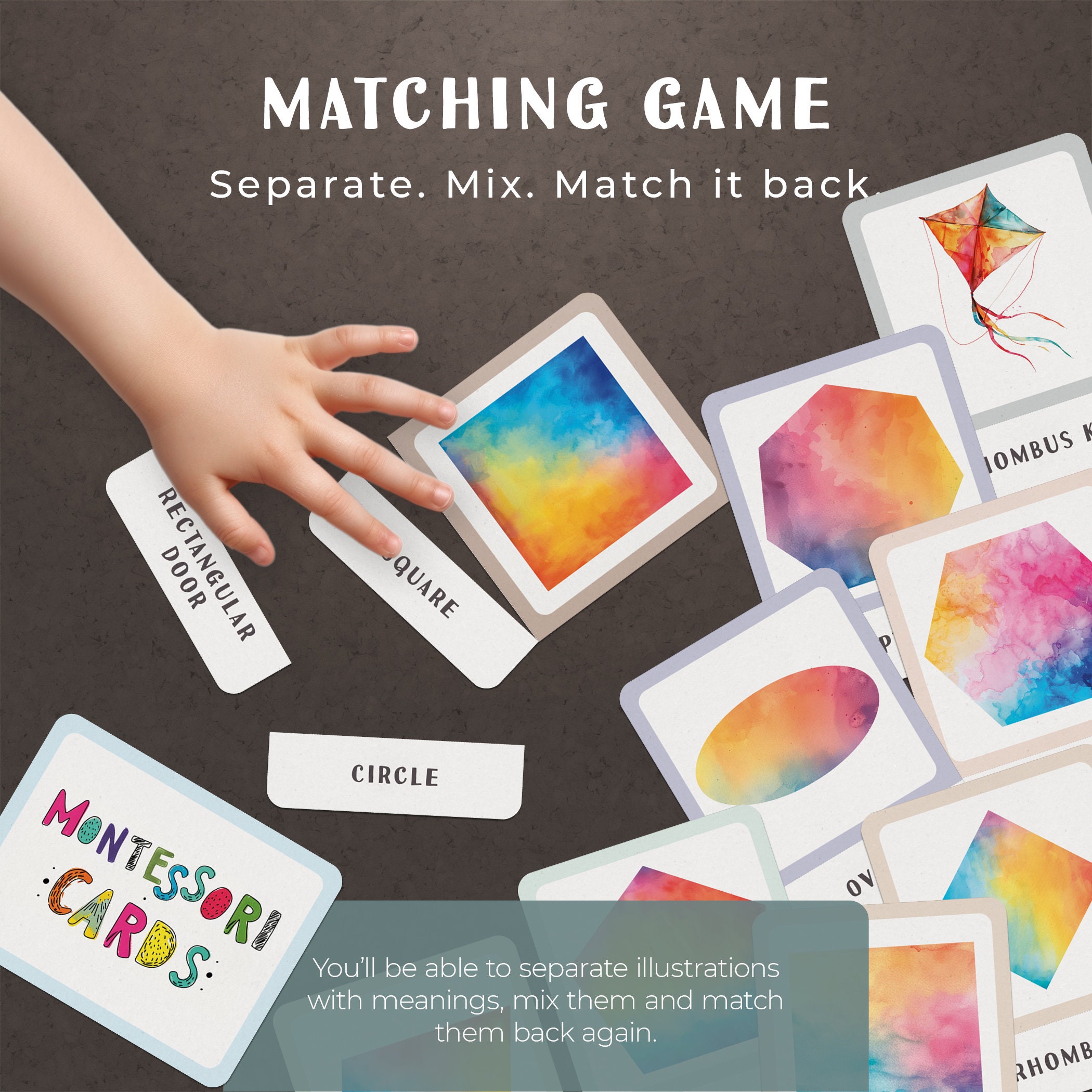 Montessori Geometric Shapes Cards Educational Flashcards for Kids ...