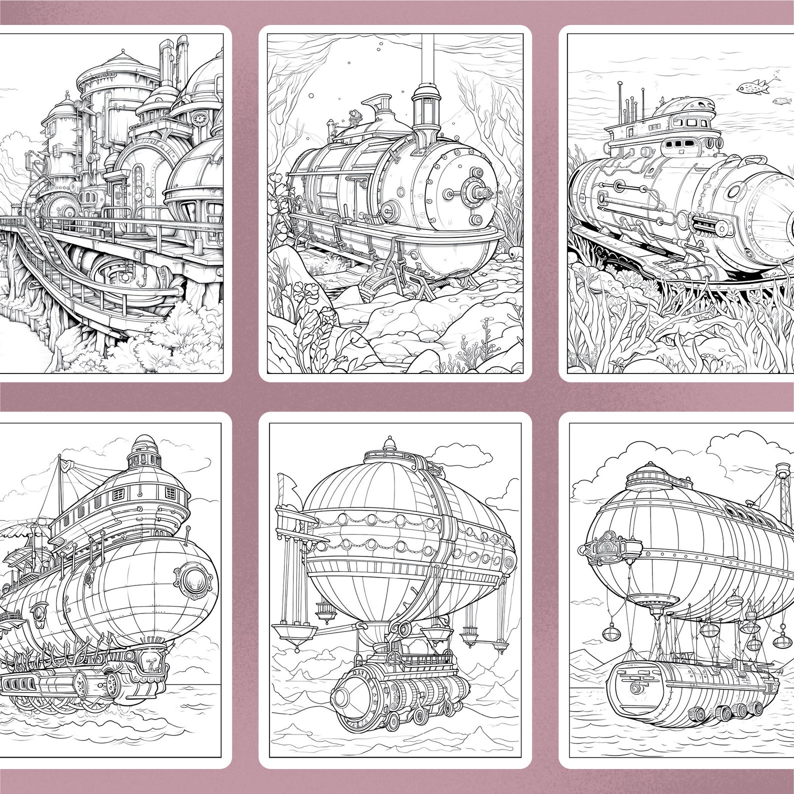 Steam Punk Design Adult Coloring Page, Mechanical Gears, Victorian ...