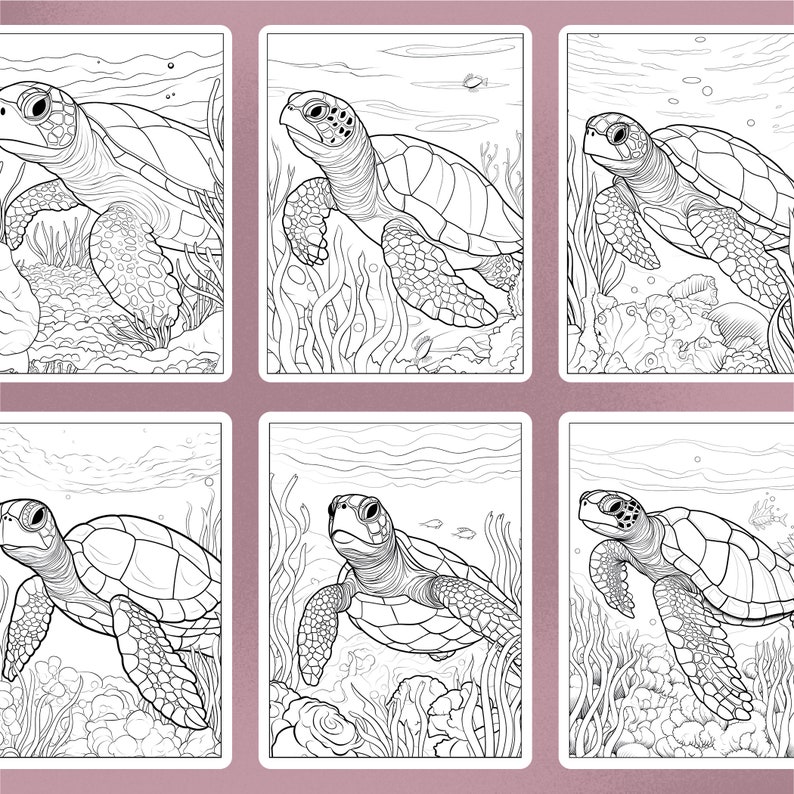 Sea Turtles Grayscale Coloring Pages, Underwater Scene, Marine Life ...