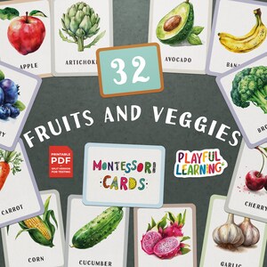 Montessori Flash Cards Fruits & Vegetables - Printable Educational ...