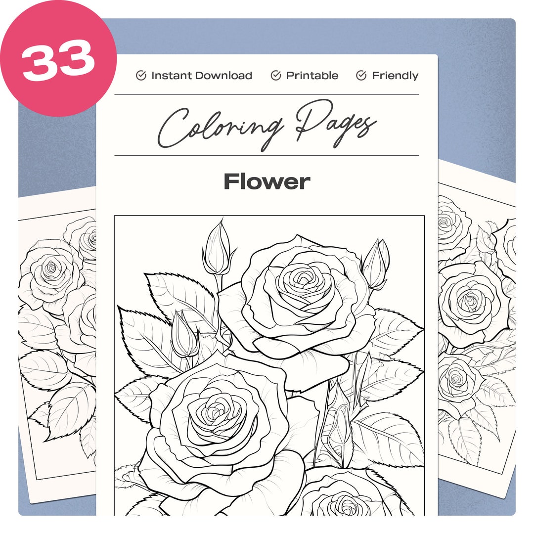 Flower Coloring Book Pages Collection, Flower Illustrations, Floral ...