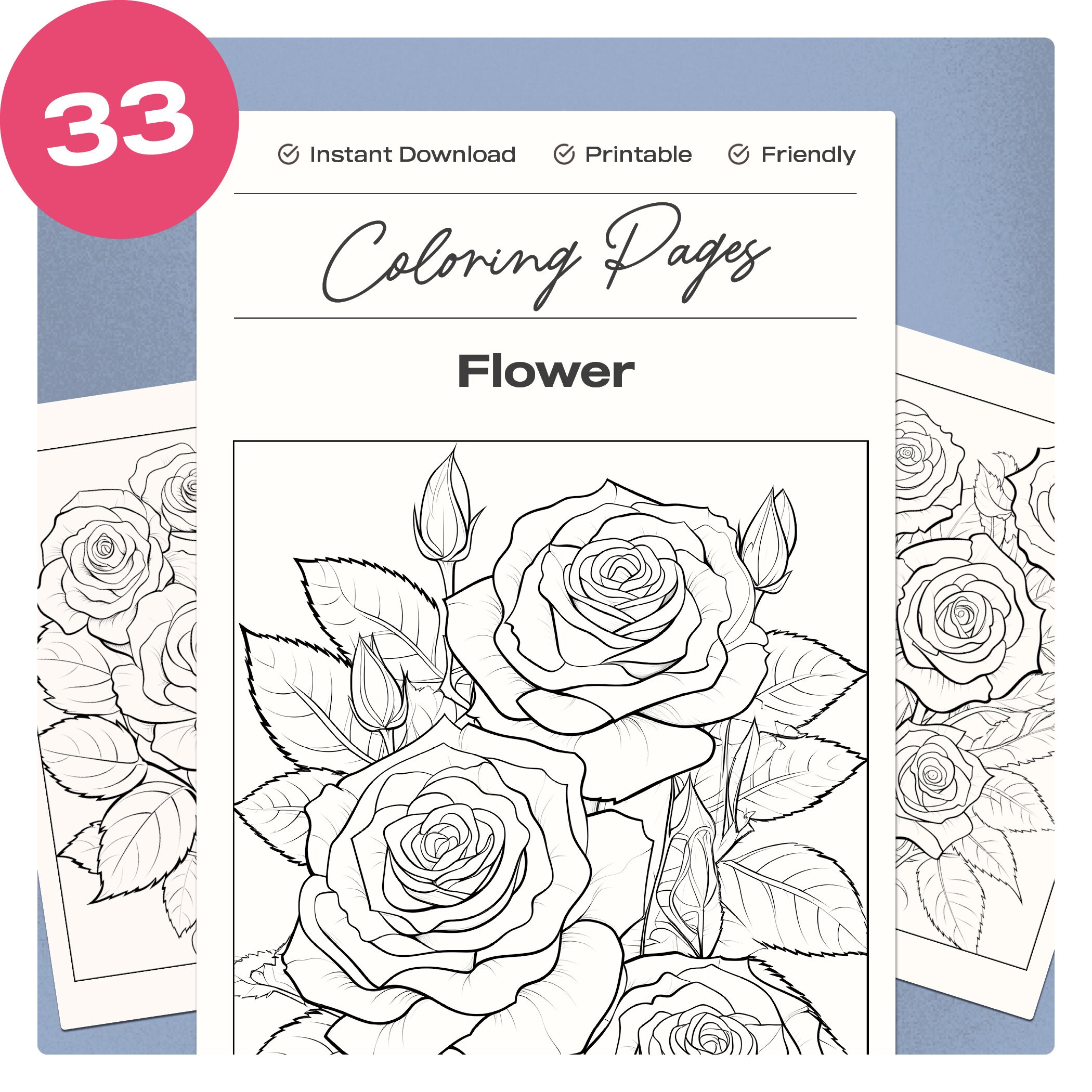 Flower Coloring Book Pages Collection, Flower Illustrations, Floral ...