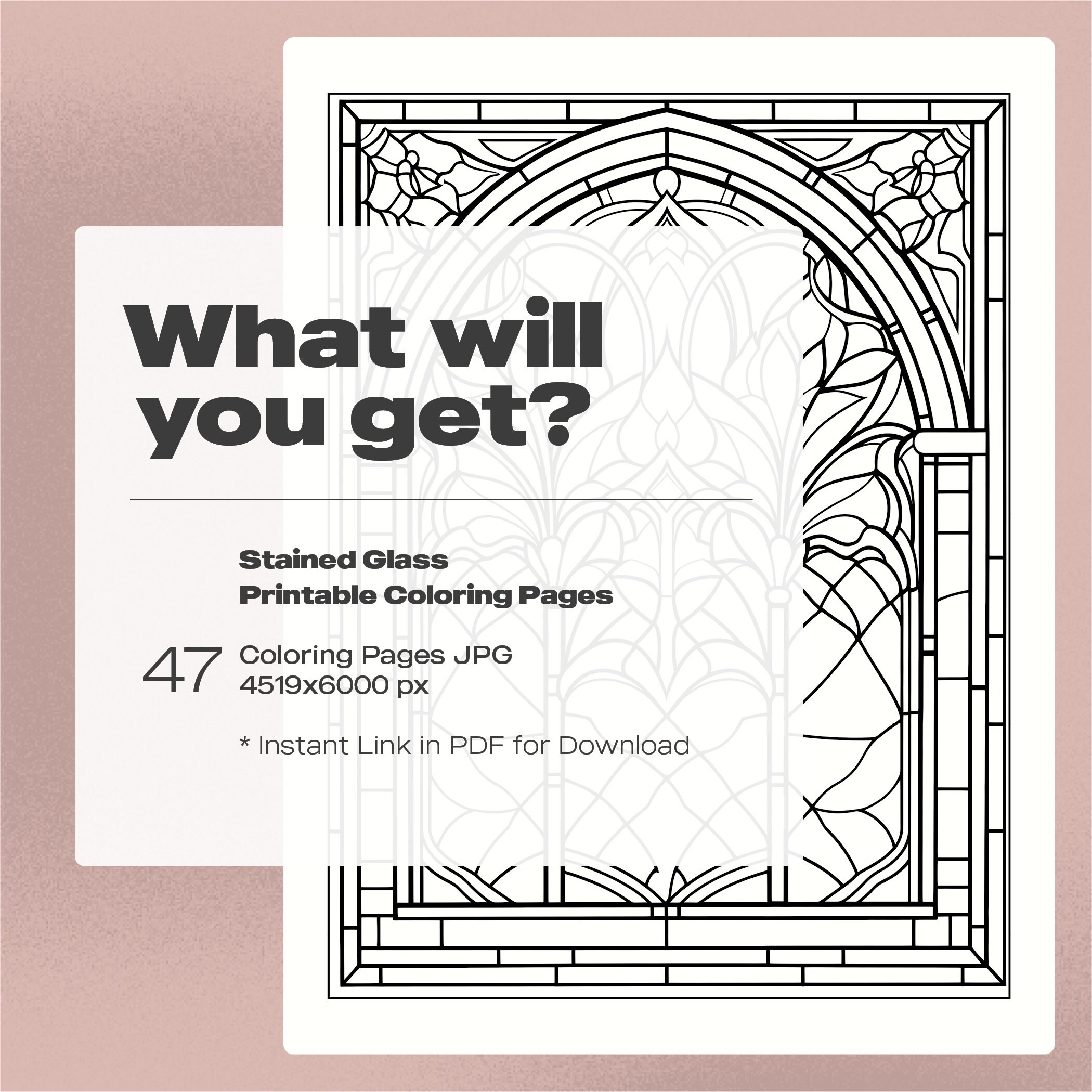 Stained Glass Collection Coloring Page, Arch Window, Flowers Outline ...