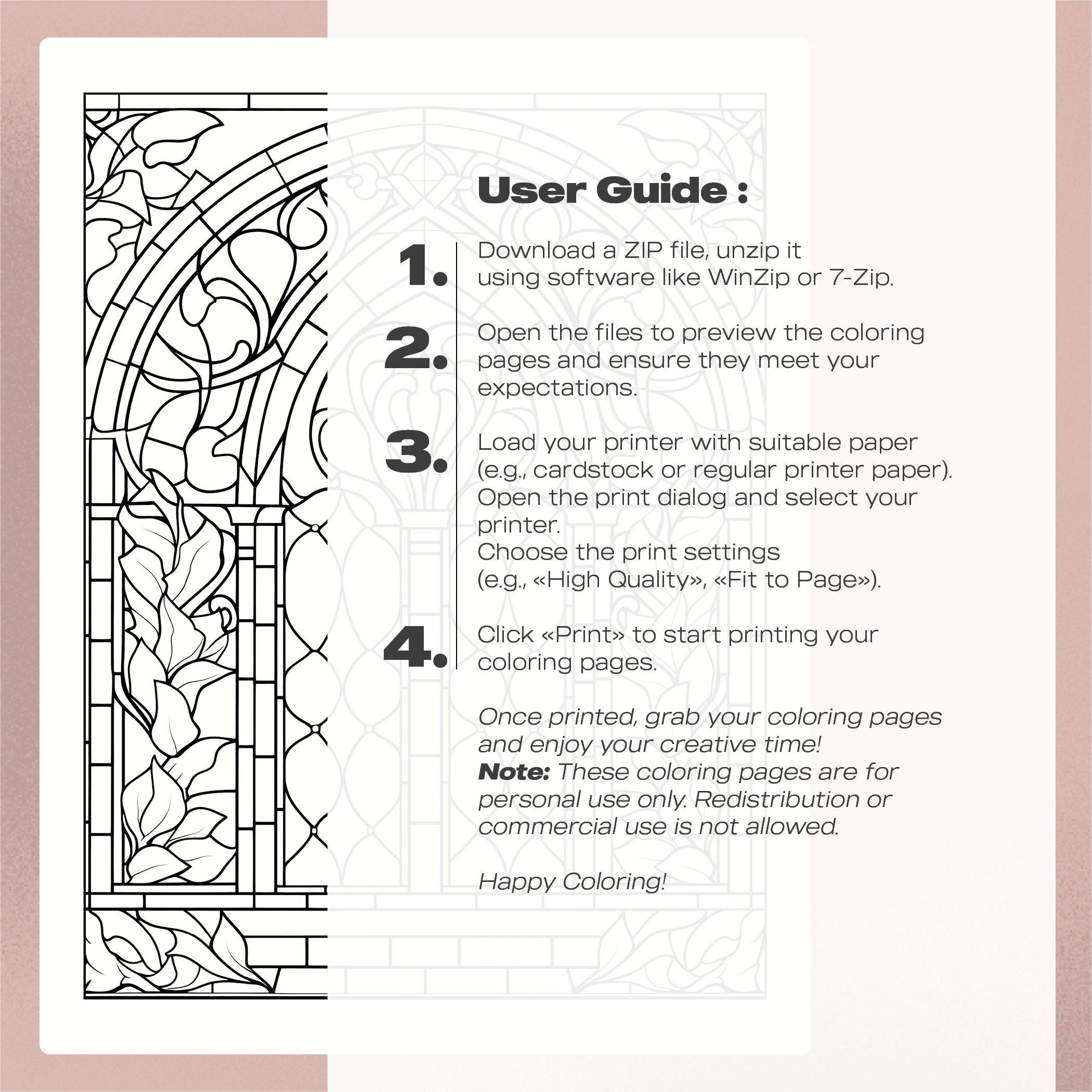 Stained Glass Collection Coloring Page, Arch Window, Flowers Outline ...