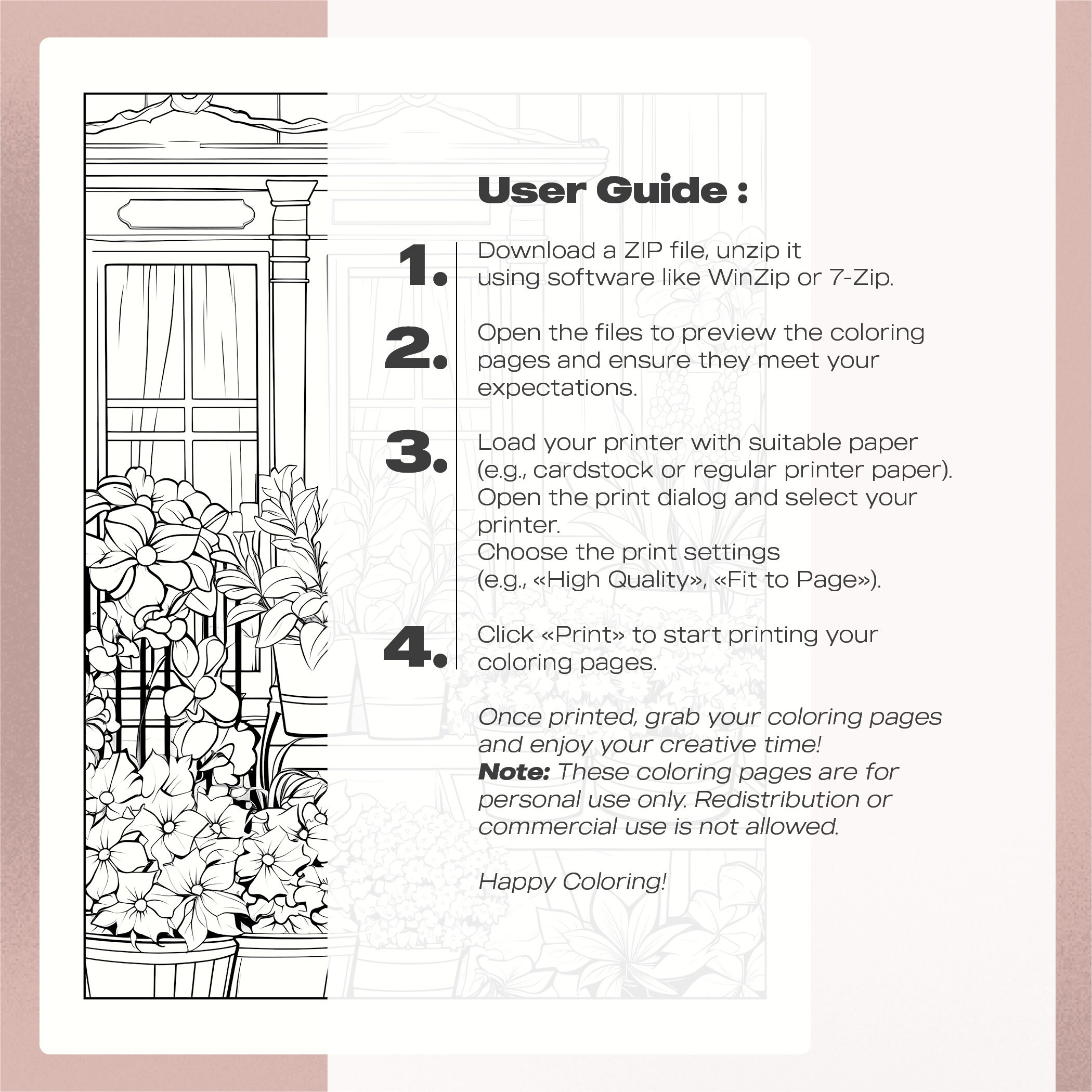 Printable Flower Shop Coloring Pages, Flower Showcase, Botanical Art ...