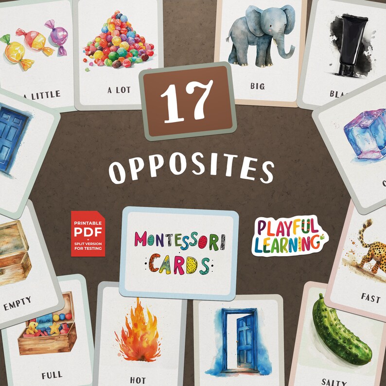 Montessori Opposites Learning Cards - Printable Educational Flashcards ...
