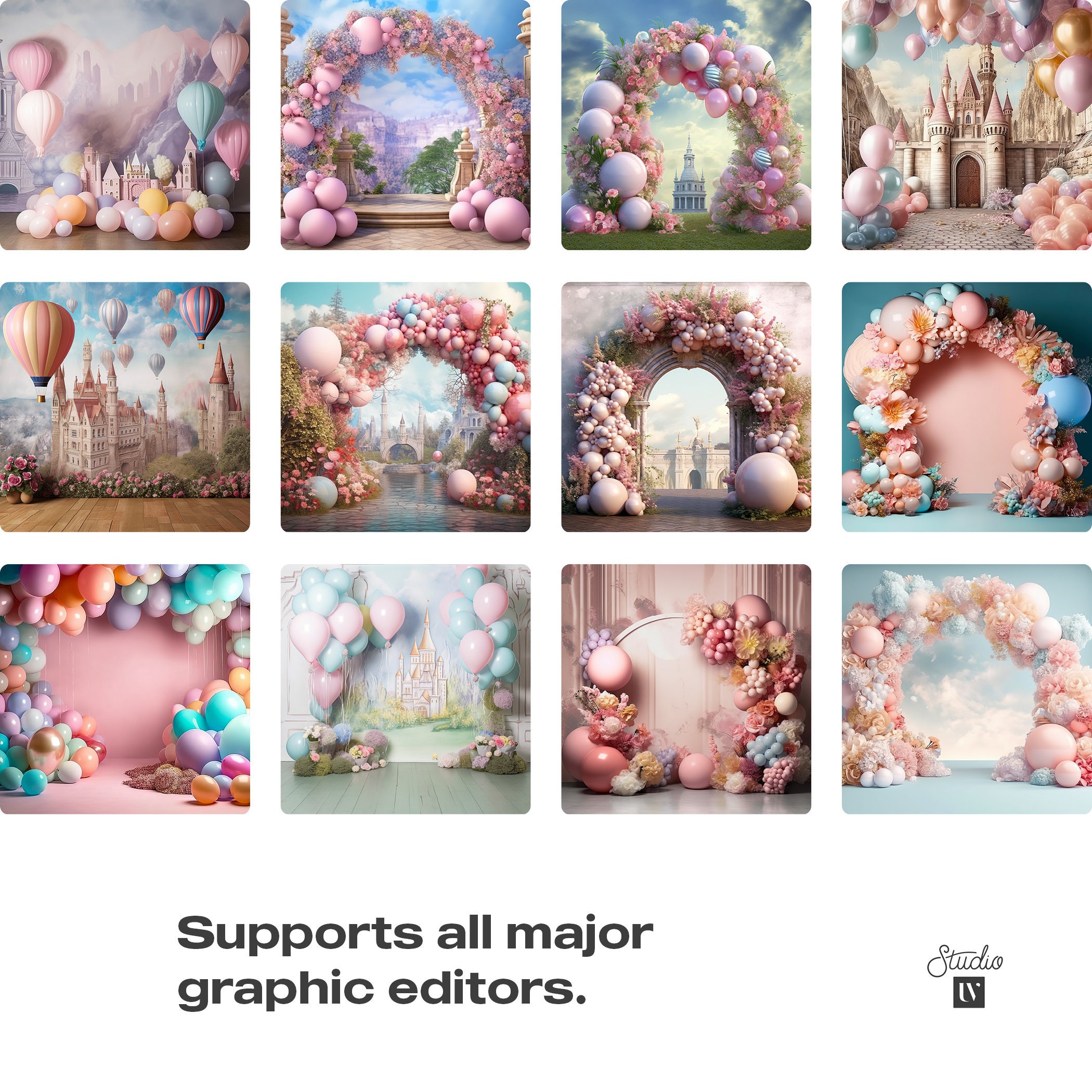 Balloons With Arches Digital Backdrops Vibrant Balloon Themed Photo ...