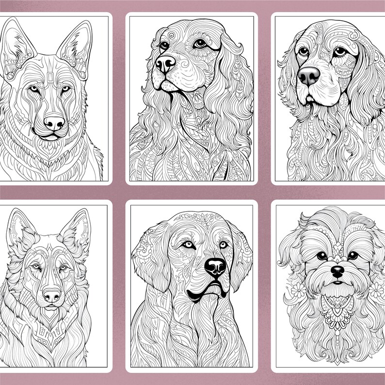 Dog Breeds Animal Coloring Pages. Animal Art, Pet Outlines, Floral ...
