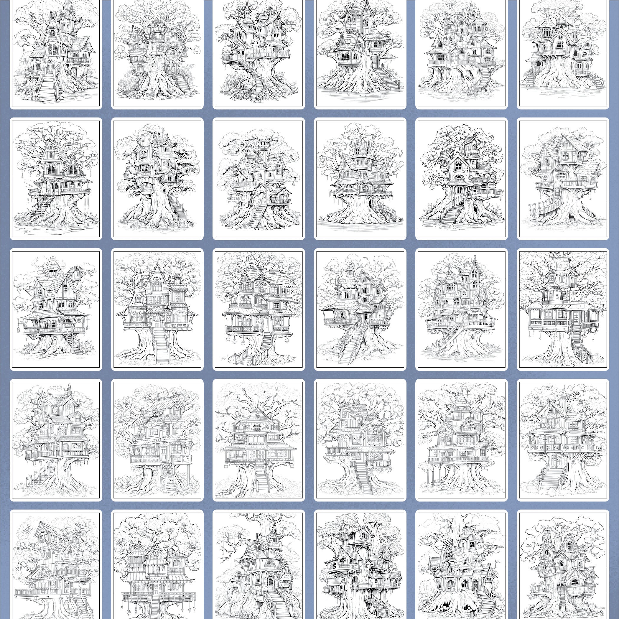 Enchanted Treehouse Coloring Book, Magical Dwelling, Forest Adventure ...