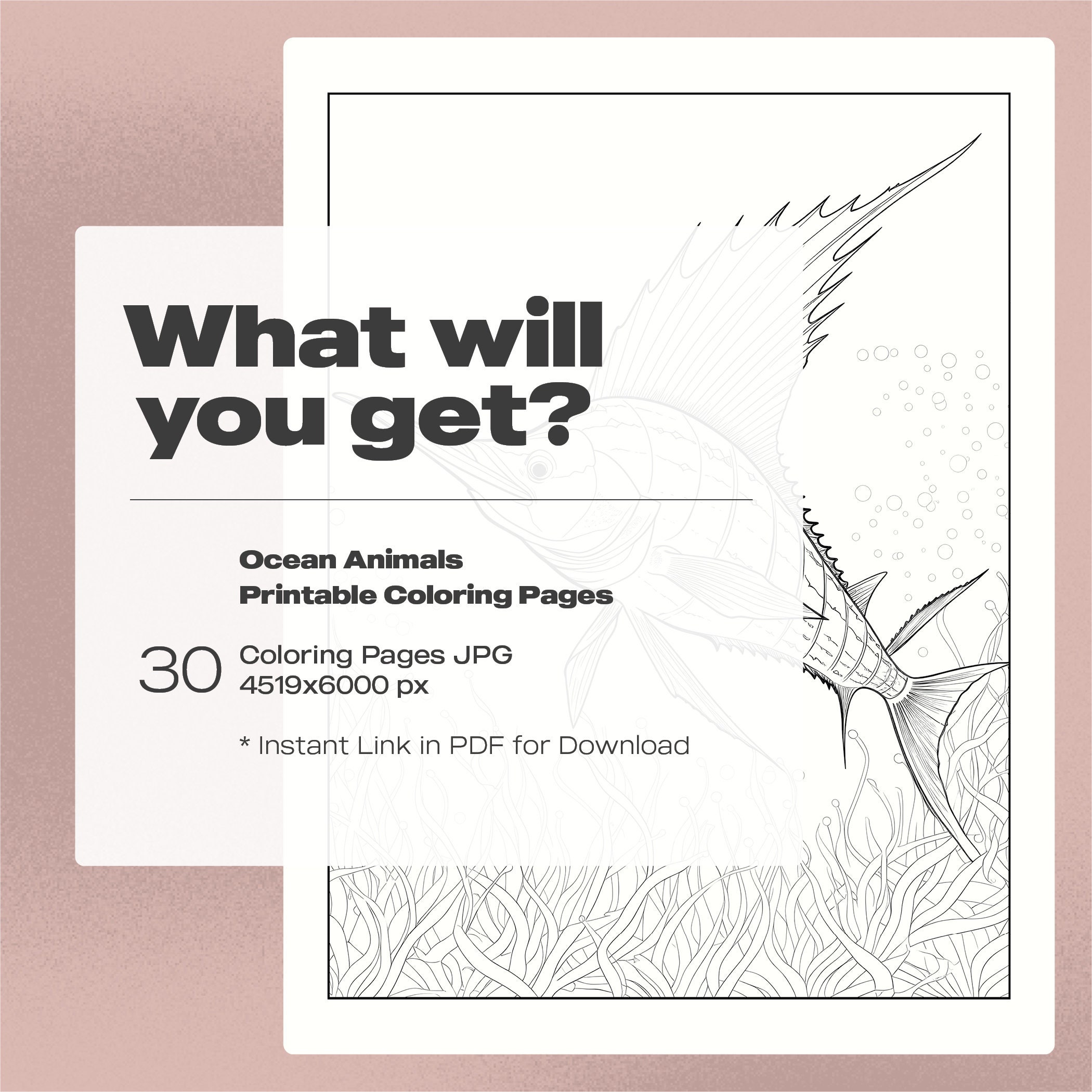 Ocean Animals Coloring Book, Marine Life, Underwater Scenes Pages, Fish ...