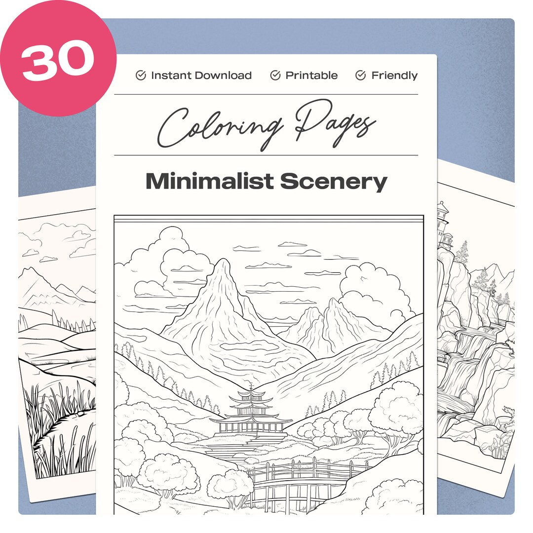 Minimalist Scenery Coloring Pages for Adults, Nature Designs, Rural ...