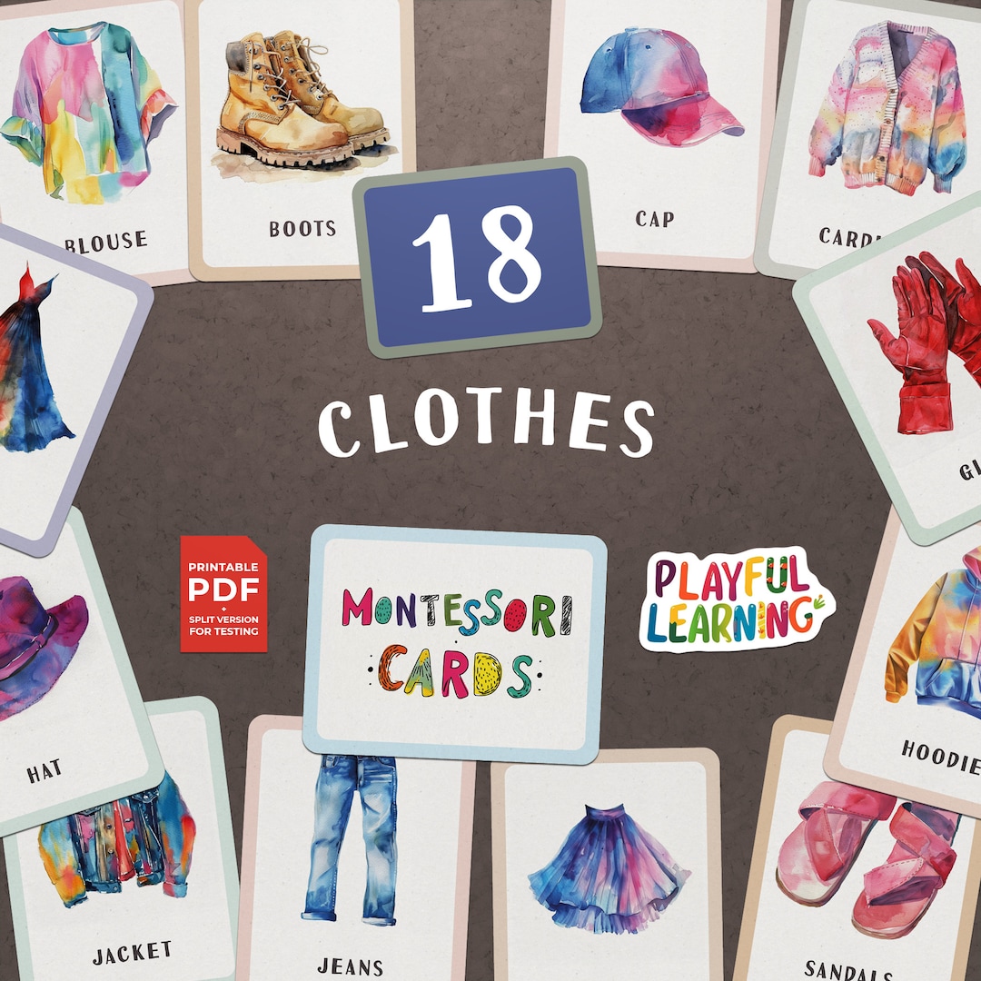 Montessori Clothes Flashcards - Printable Educational Learning Cards ...
