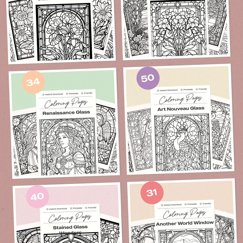 Stunning Stained Glass Coloring Bundle: 100 Pages of Meditative ...