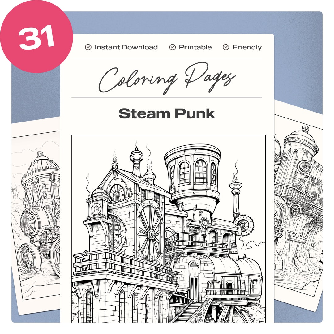 Steam Punk Design Adult Coloring Page, Mechanical Gears, Victorian ...