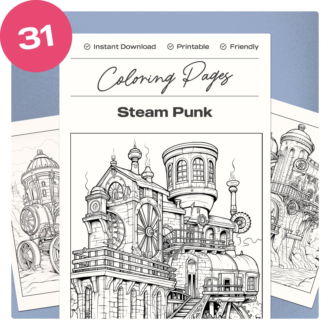 Steam Punk Design Adult Coloring Page, Mechanical Gears, Victorian ...