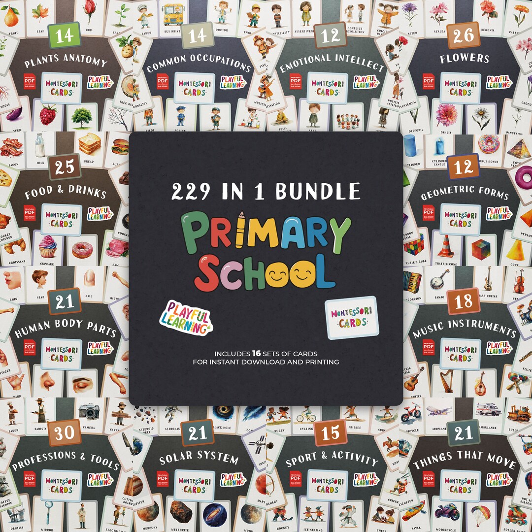 Montessori Flash Cards Primary School PDF Bundle - Printable ...